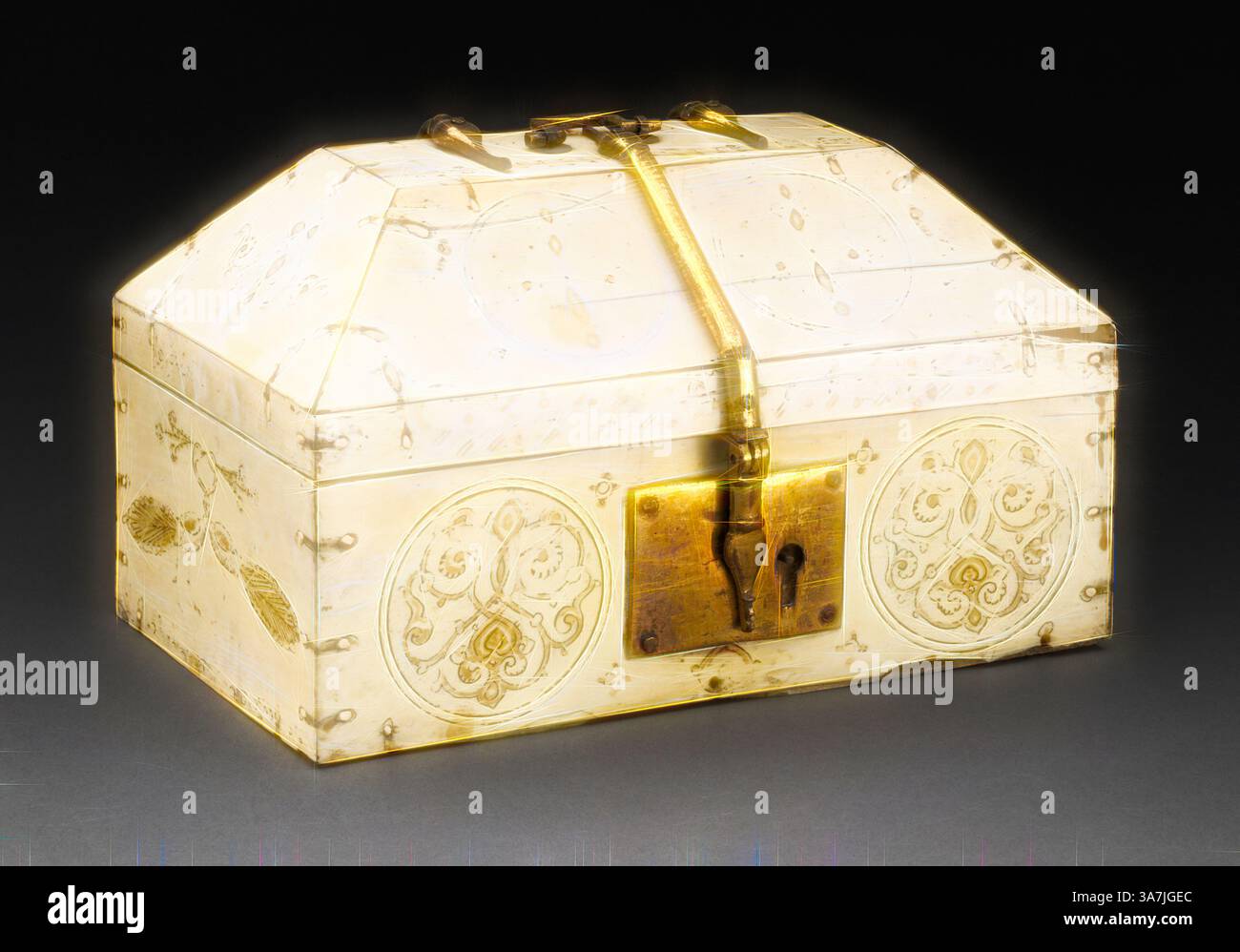 An intricately designed treasure chest featuring elegant carvings and a ...