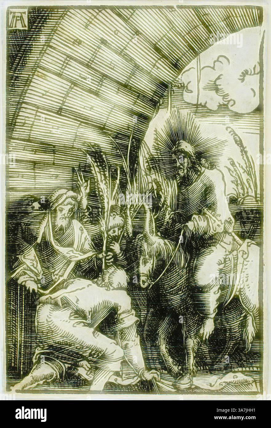 A regal figure sits in a humble posture, dressed in elaborate robes ...