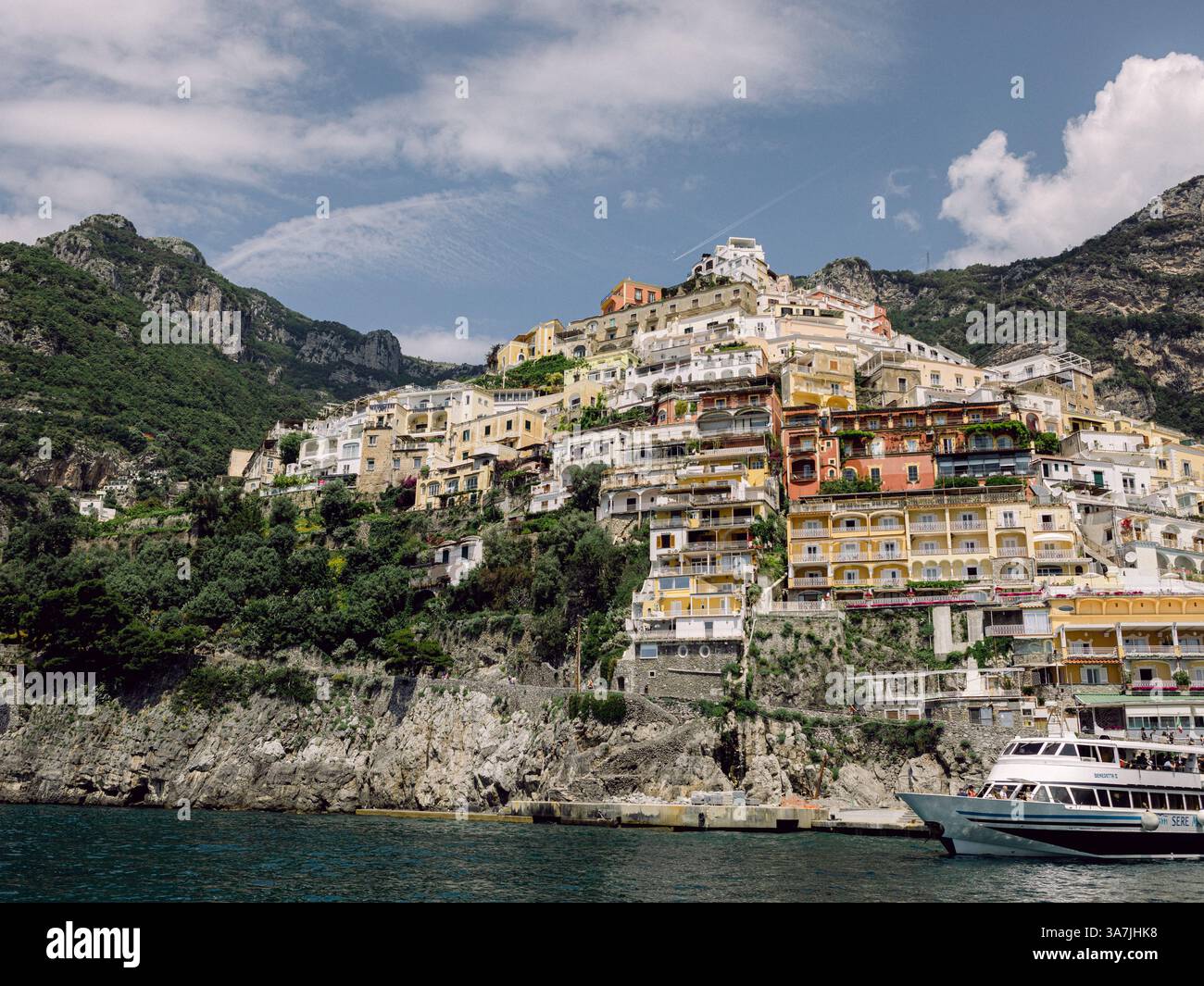 View of the historical town of Positano built on cliffs as seen from ...