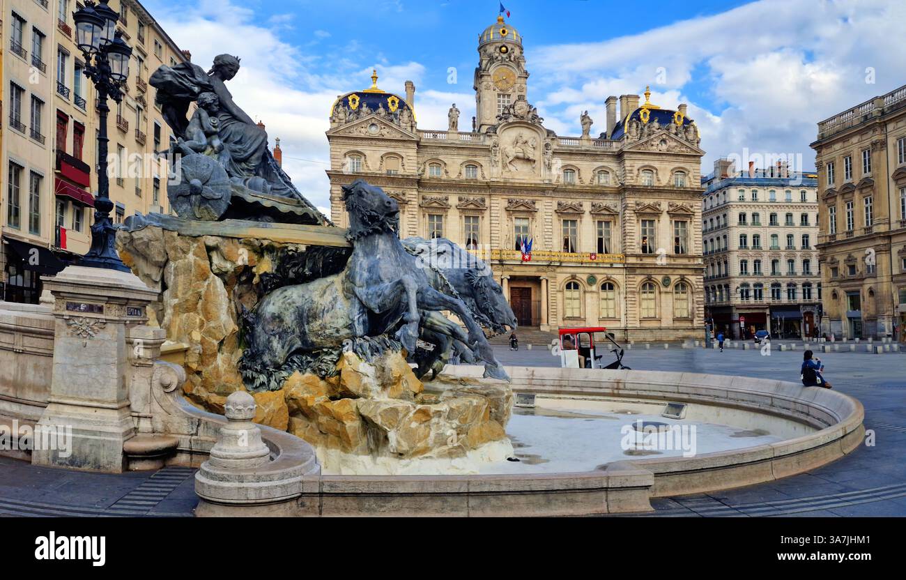 France travel and landmarks. Lyon downtown center, beautiful city hall ,baroque architecture and ...