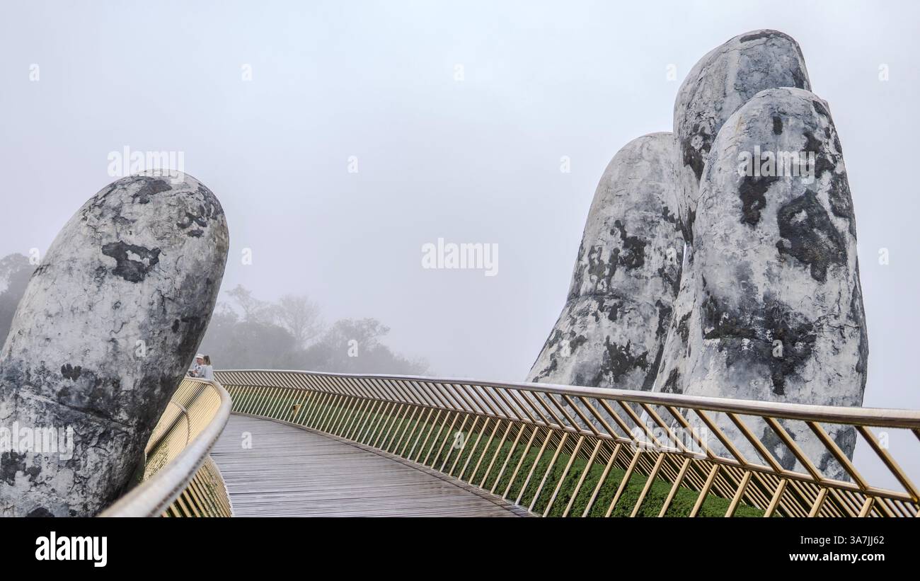 Golden bridge at the top of the Ba Na Hills, Danang city, the famous ...