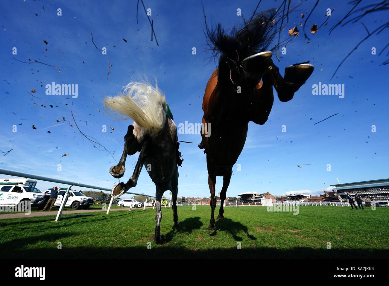 Ceolwulf ridden by James Bowen (left) on their way to winning the ...