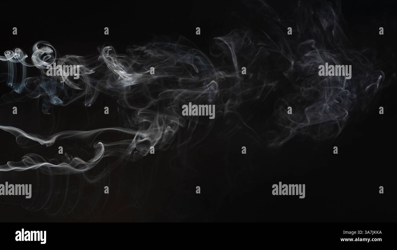 Abstract wavy curly lines smoke on black background Stock Photo - Alamy