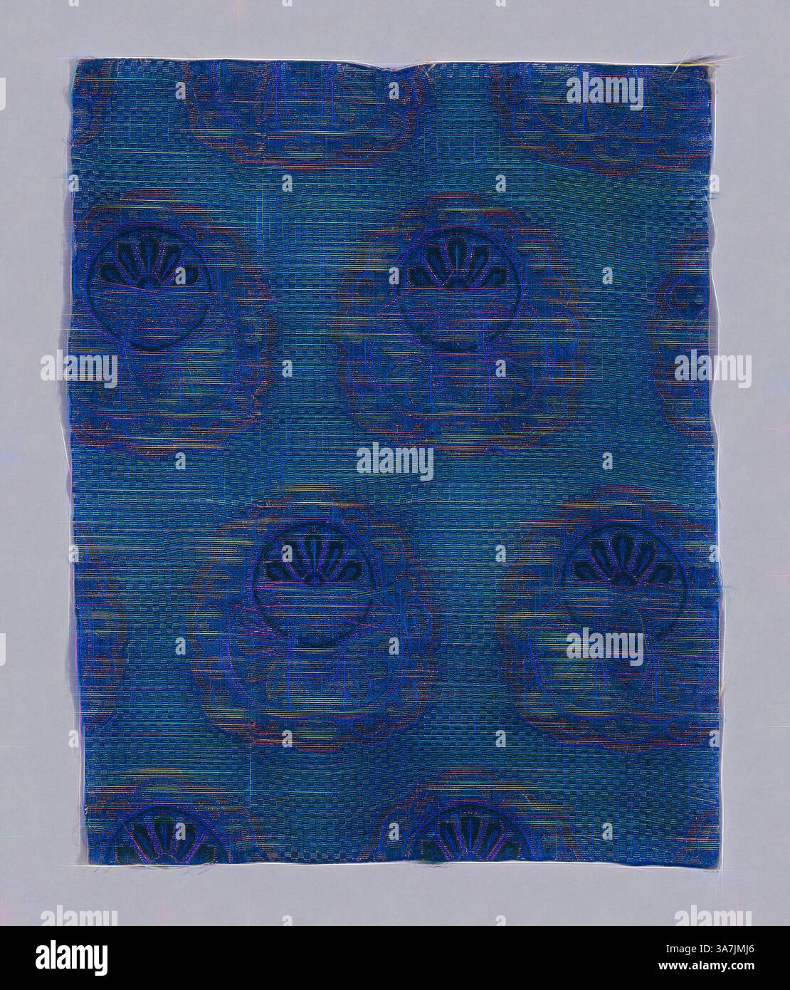 An intricate textile featuring a bold, repeated pattern of circular ...