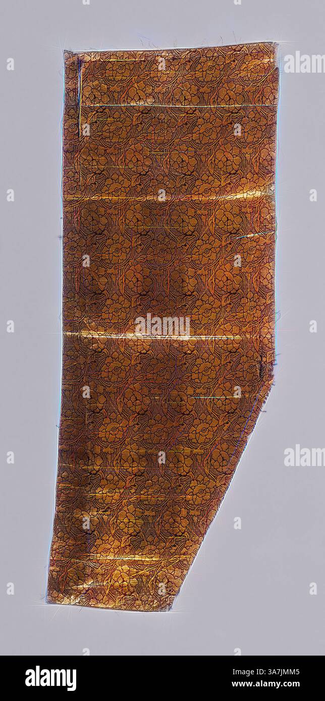 A translucent fabric snippet features an intricate pattern of floral ...