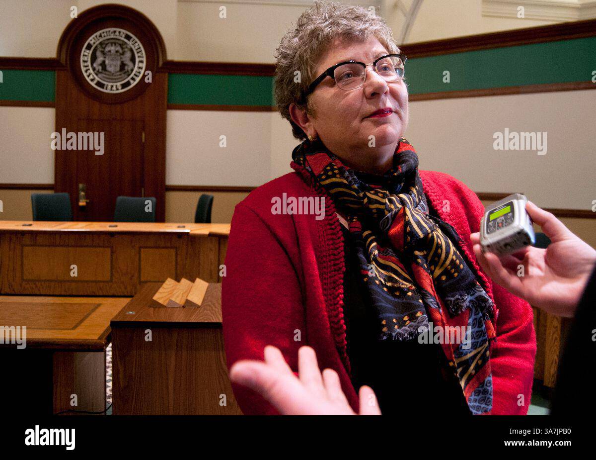 FILE - Kim Schatzel speaks to a reporter on April 9, 2015. (Nicole ...