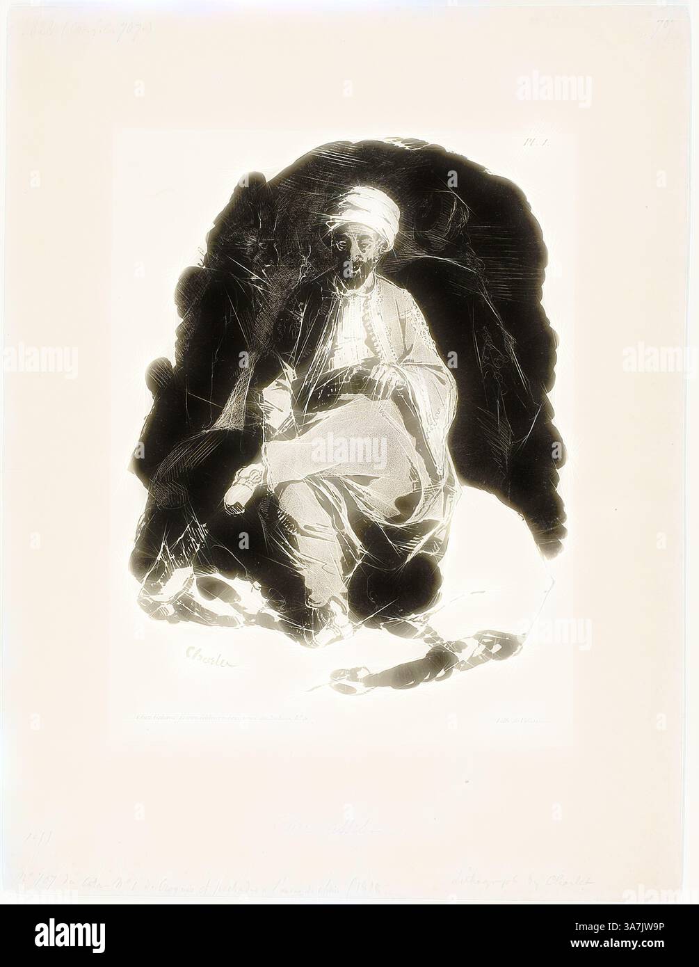 A seated figure in traditional attire, depicted with intricate patterns ...