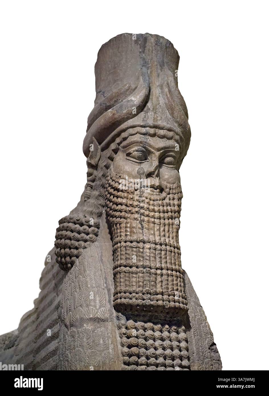 Assyrian gypsum sculpture of a human-headed winged bull. 710-705 BC Sargon II reign, Khorsabad ...