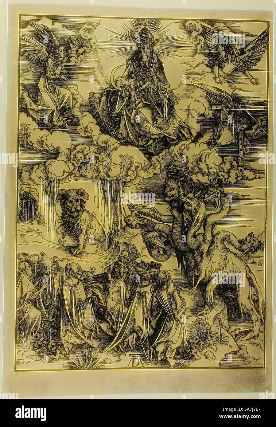 A dramatic scene depicting an array of heavenly and earthly elements ...