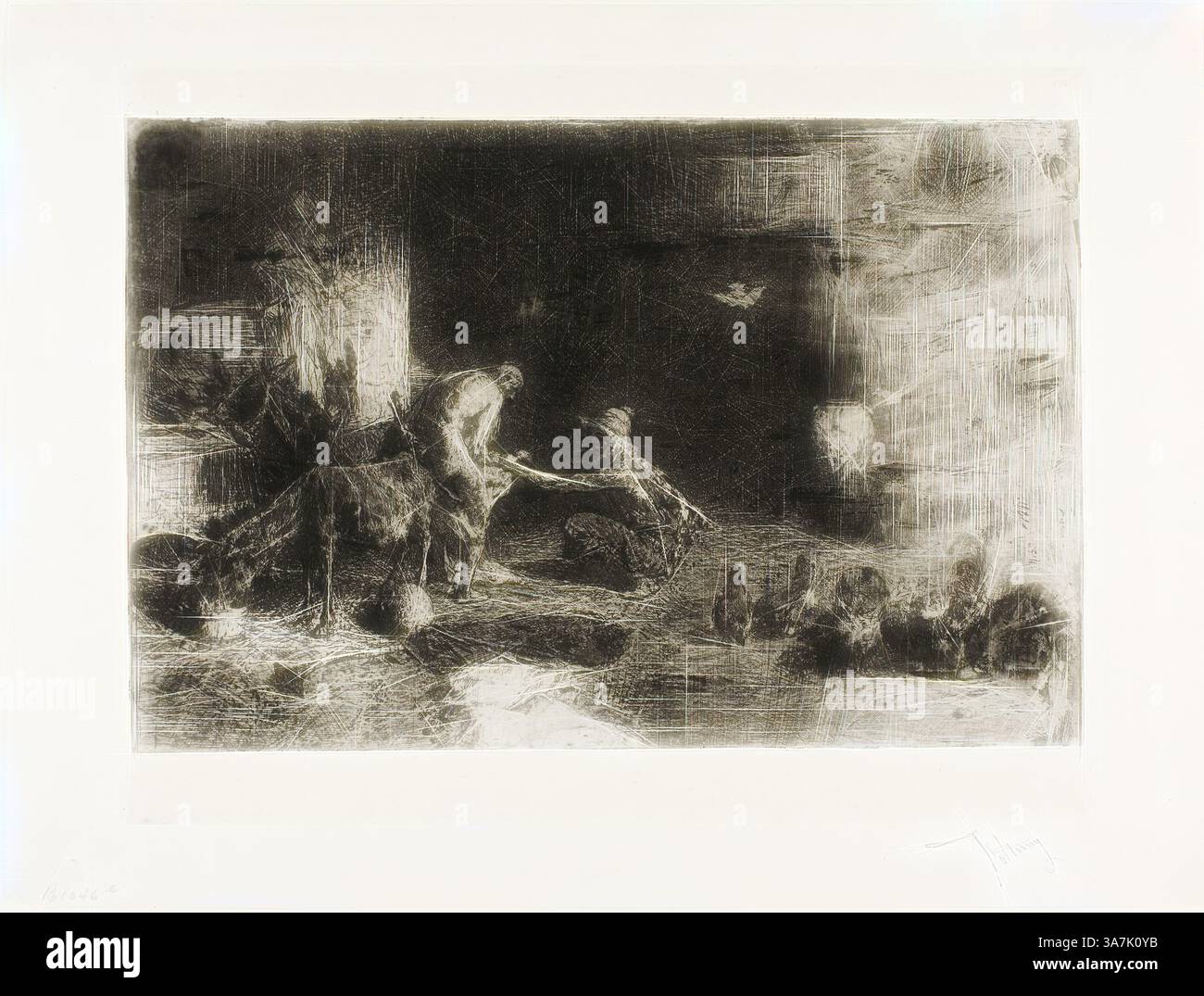 A somber scene depicts two figures engaged in a poignant exchange ...