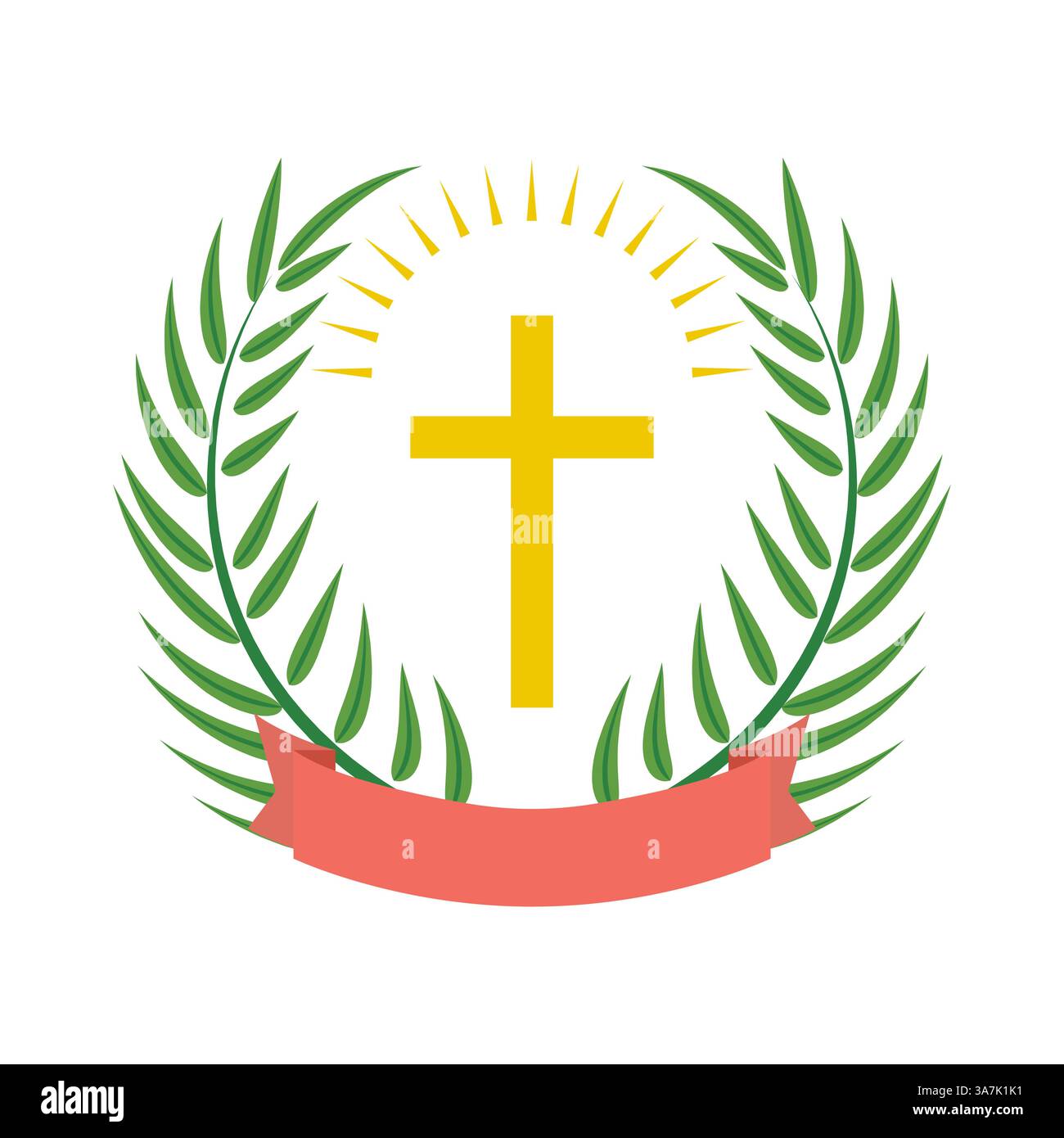 Golden Cross with Radiant Sunburst and Laurel Wreath for Faith and ...