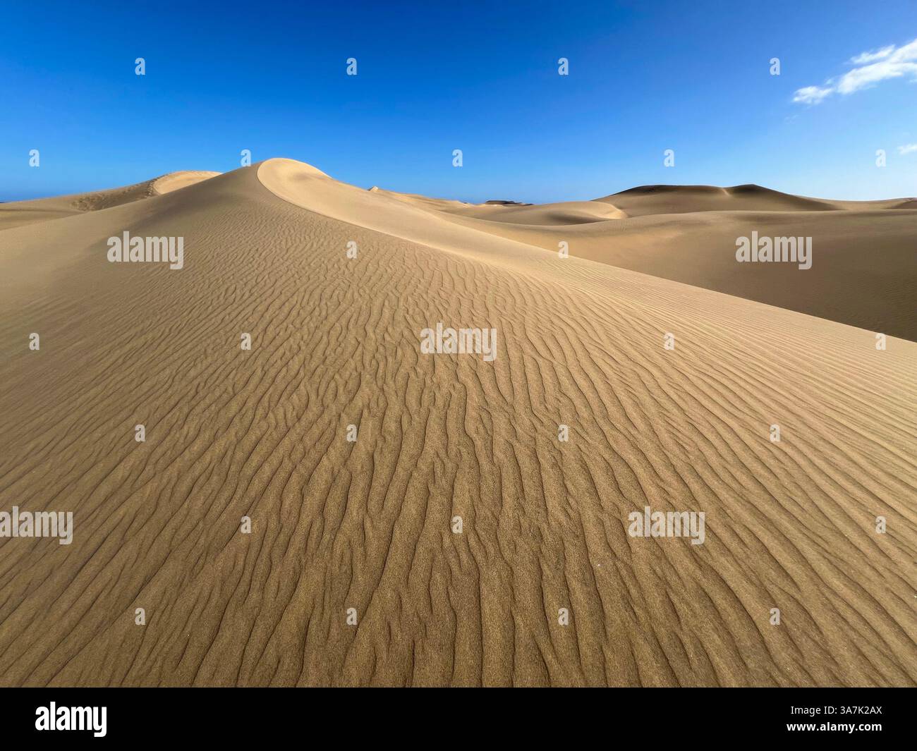 Sand dune in Maspalomas, Gran Canaria. Sand barkhan with a wavy pattern ...