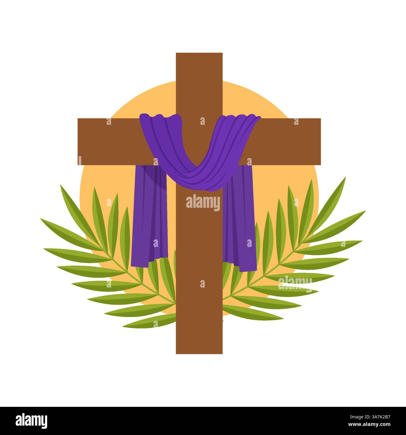 Wooden Cross with Purple Cloth and Palm Leaves Lent and Easter ...