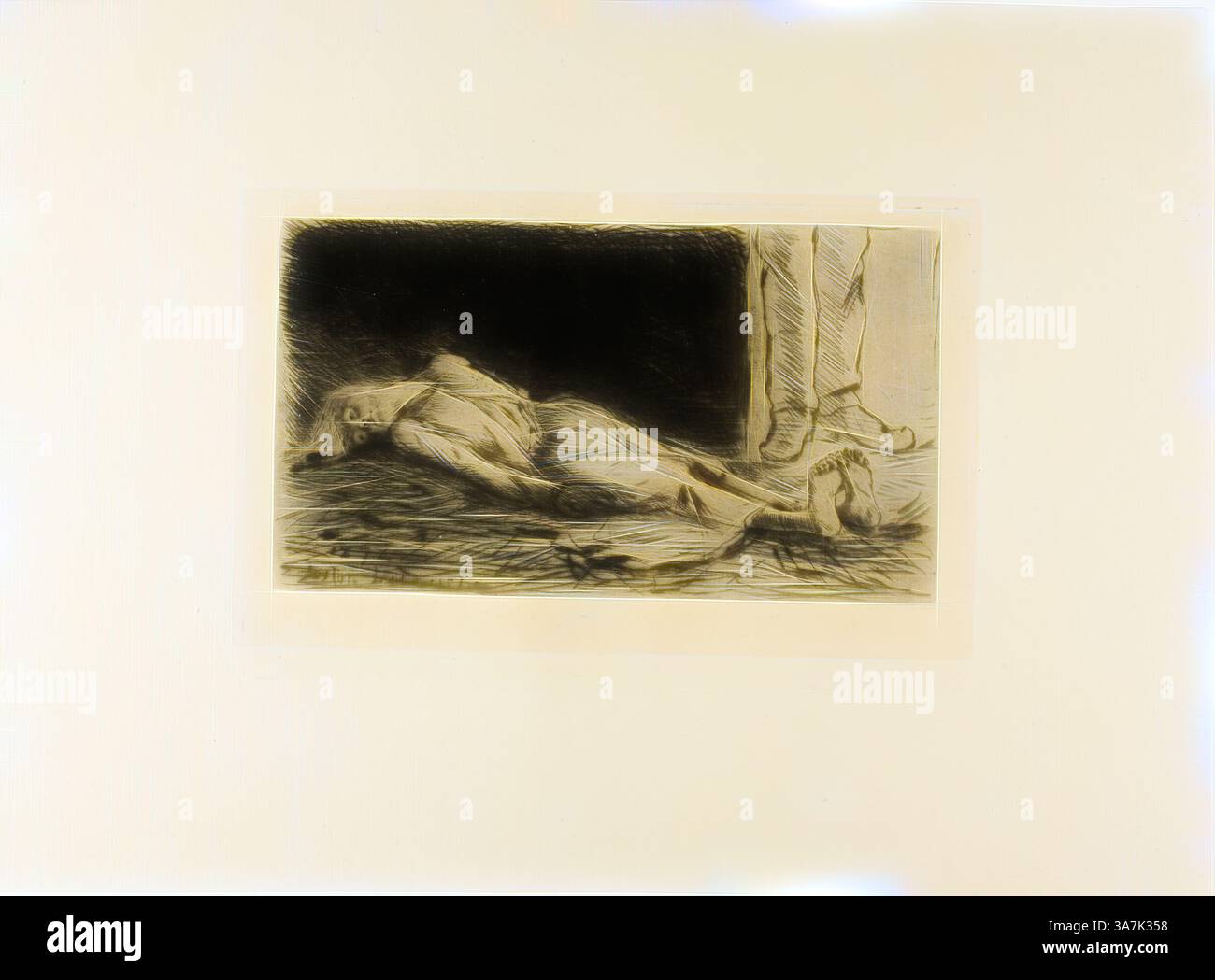 A lifeless figure lies on the ground, portraying a scene of somber ...