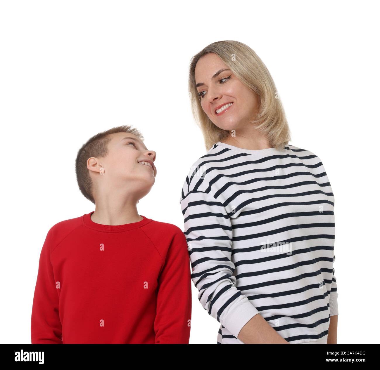 Happy mother and son on white background Stock Photo - Alamy