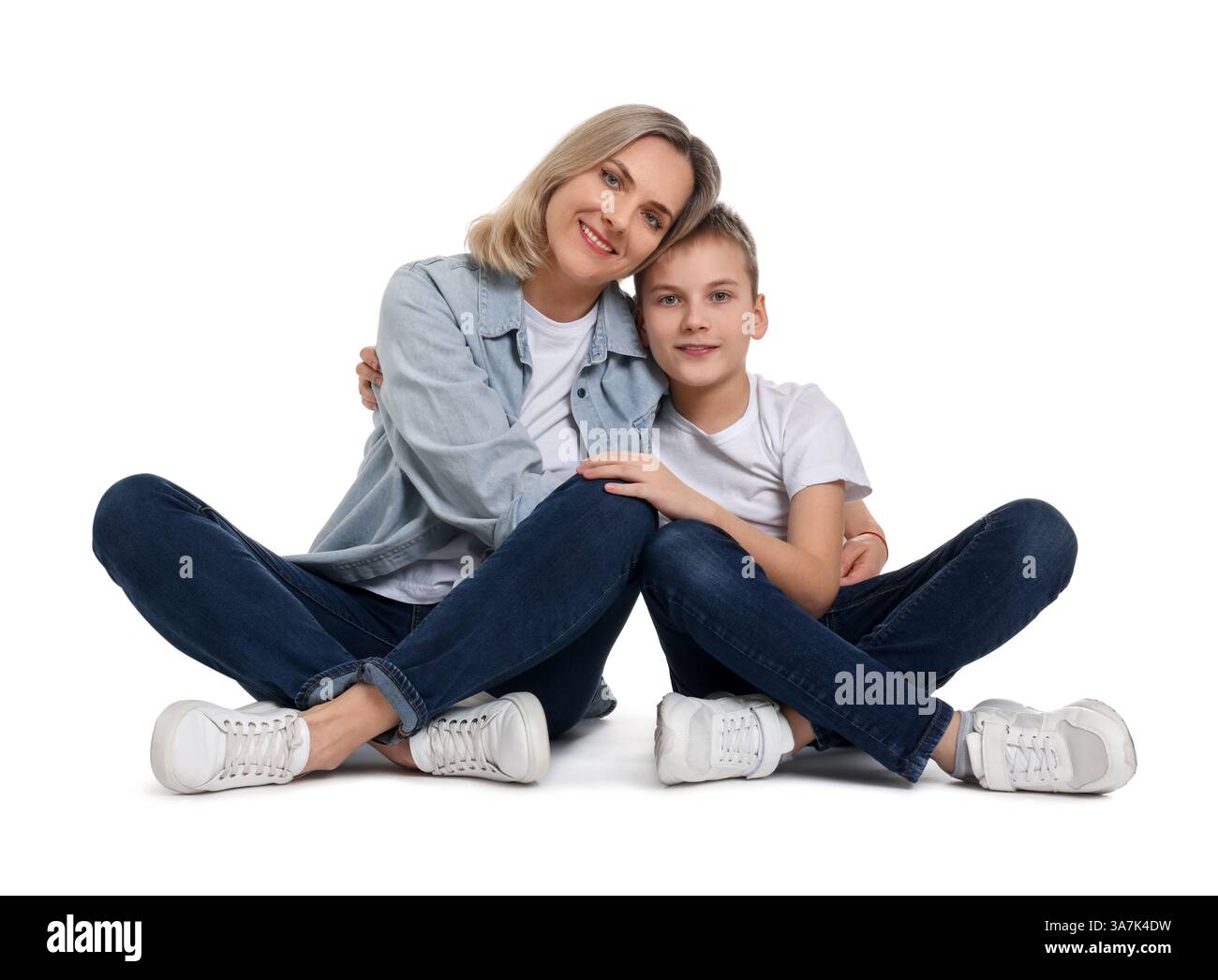 Happy mother and son on white background Stock Photo - Alamy