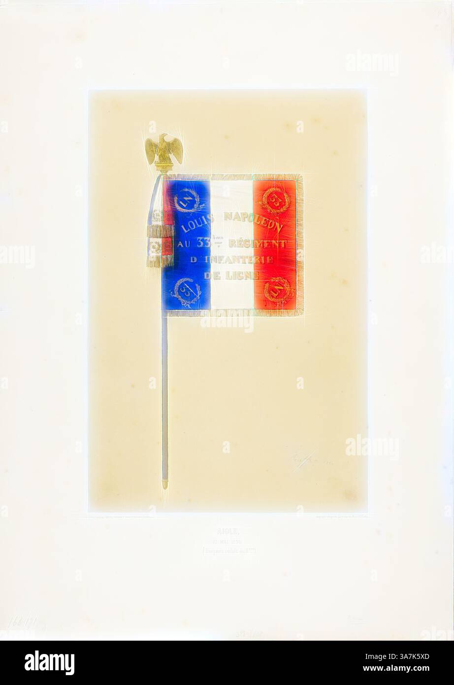 A decorative flag featuring the colors red, white, and blue, adorned ...