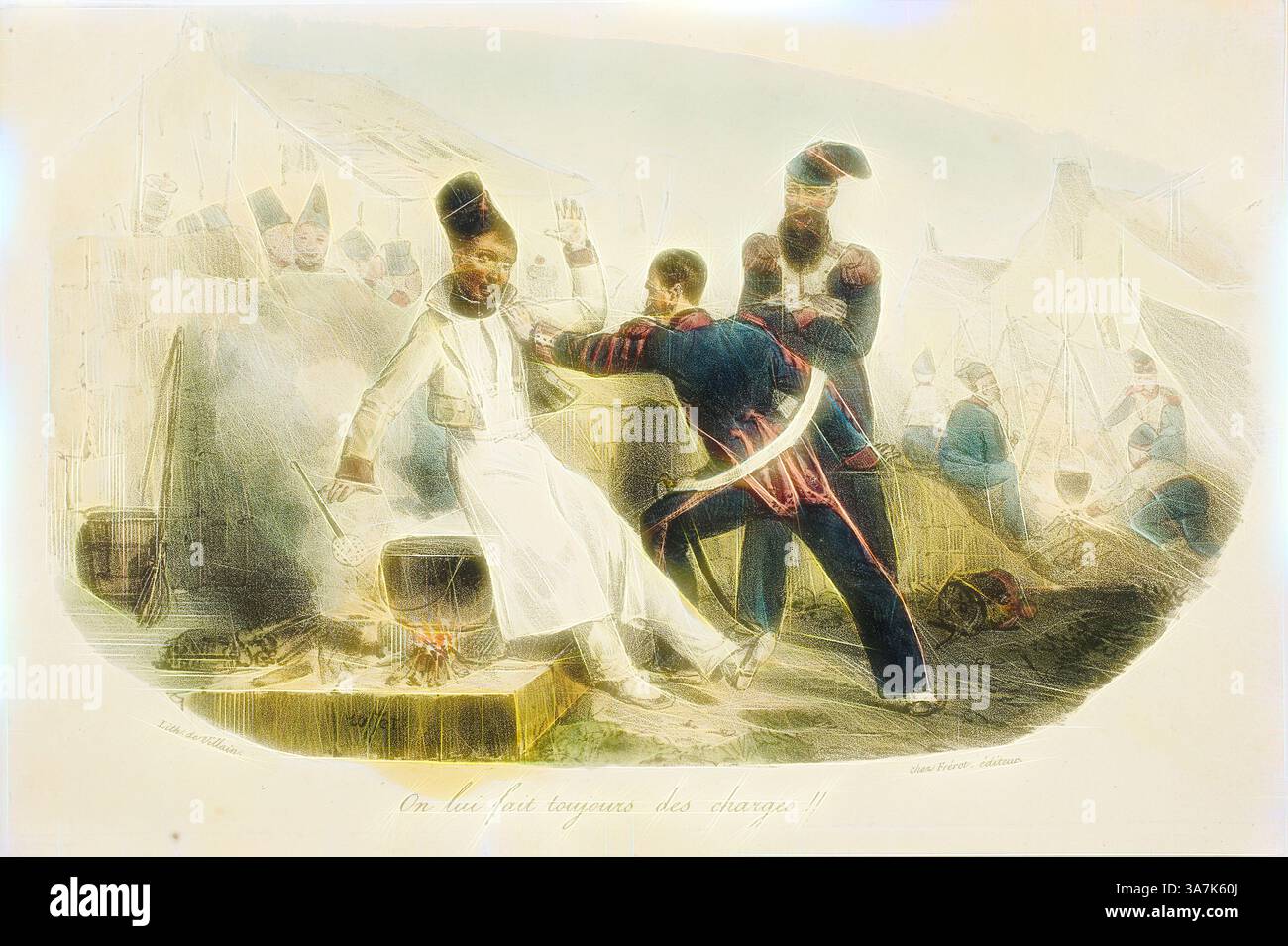 A soldier assists a wounded man in a camp setting, surrounded by other ...