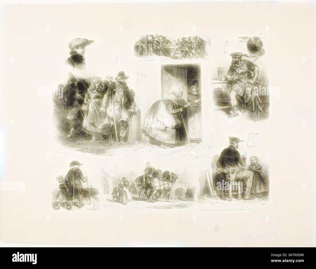 A collection of vignettes depicting various scenes of daily life ...