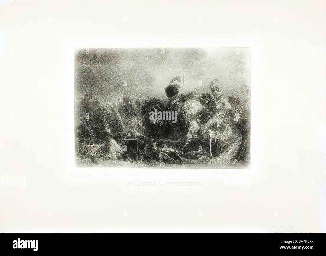 A dramatic battle scene depicting soldiers in the midst of conflict ...