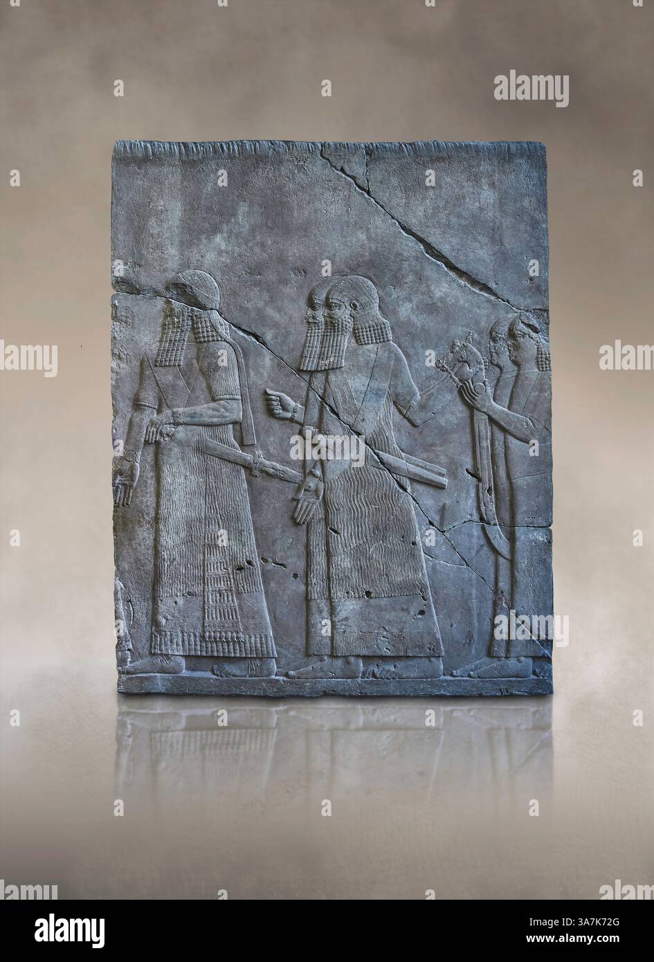 Assyrian bas relief sculpture panel showing courtiers carrying a mobile ...