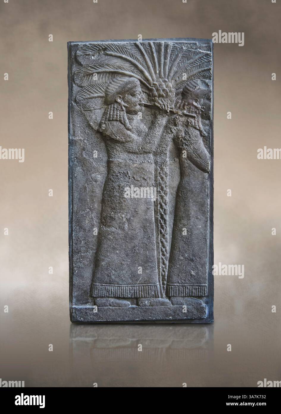 Ancient Neo Assyrian alabaster relief panel depicting two musicians ...