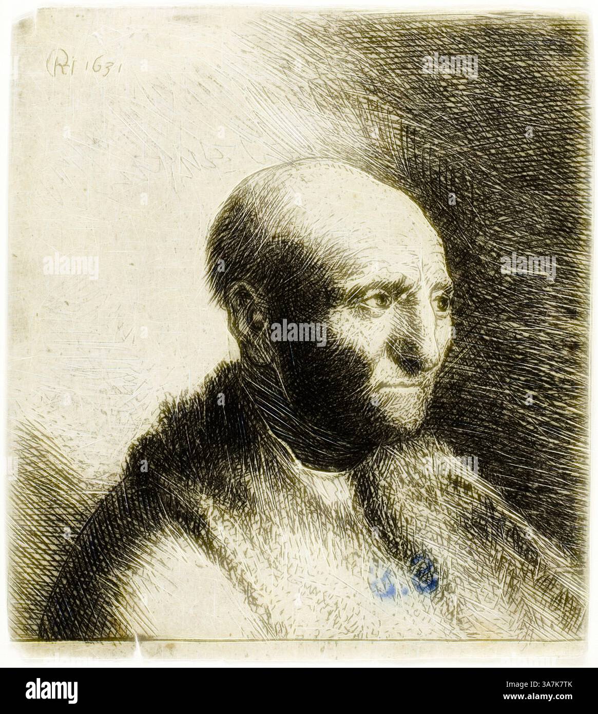 A detailed portrait of a thoughtful man with a somber expression ...