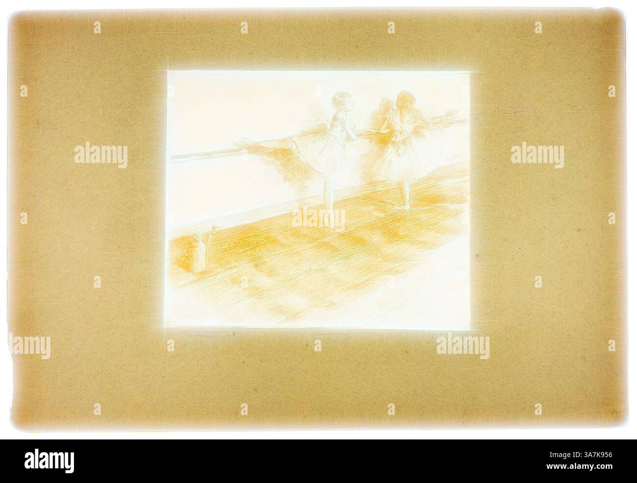 Two ballet dancers gracefully pose at a ballet barre, their delicate ...