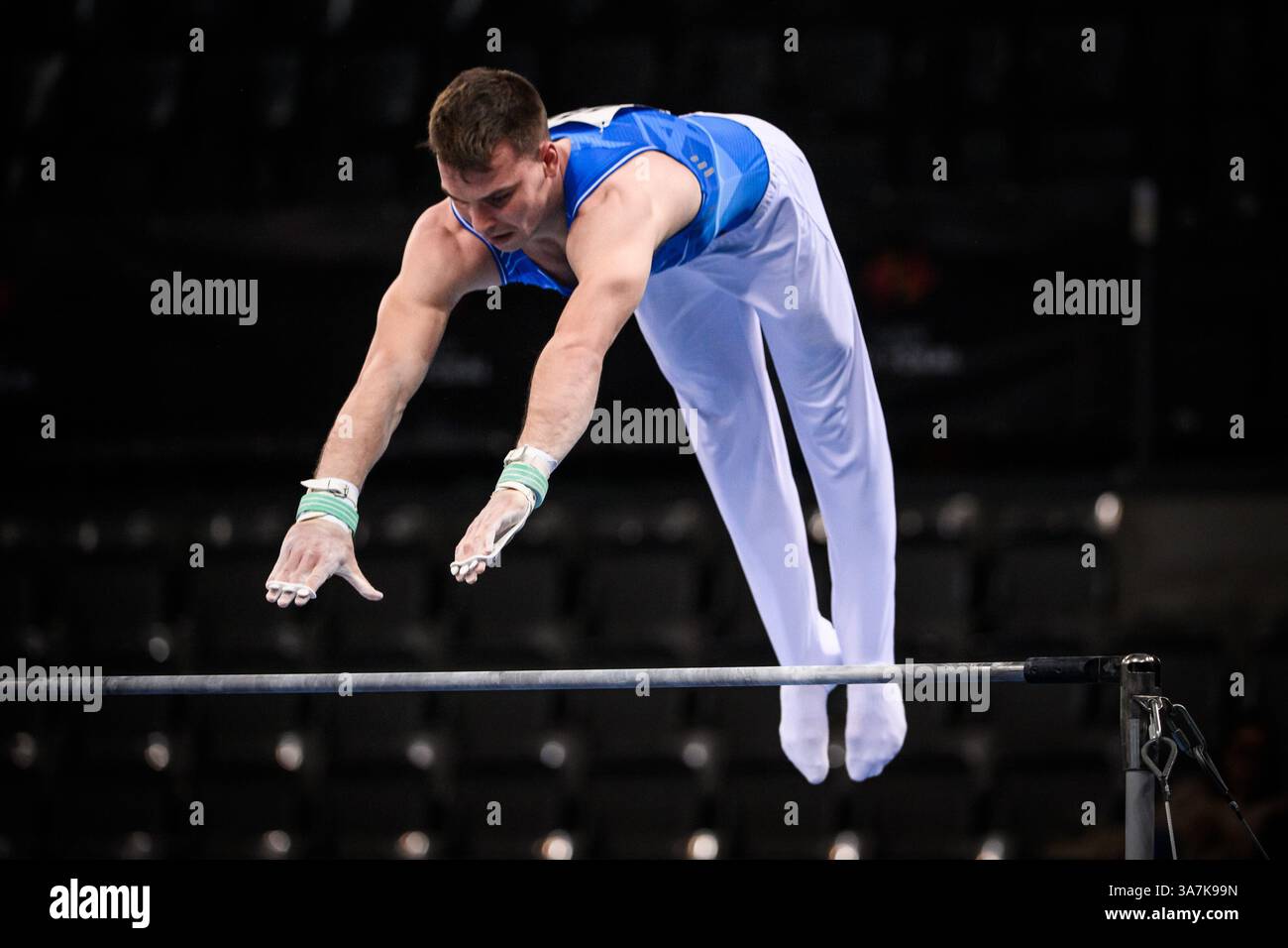 Stuttgart, Deutschland. 27th Mar, 2025. Alexander Myakinin (ISR) am Reck/40. EnBW DTB Pokal, 27. ...