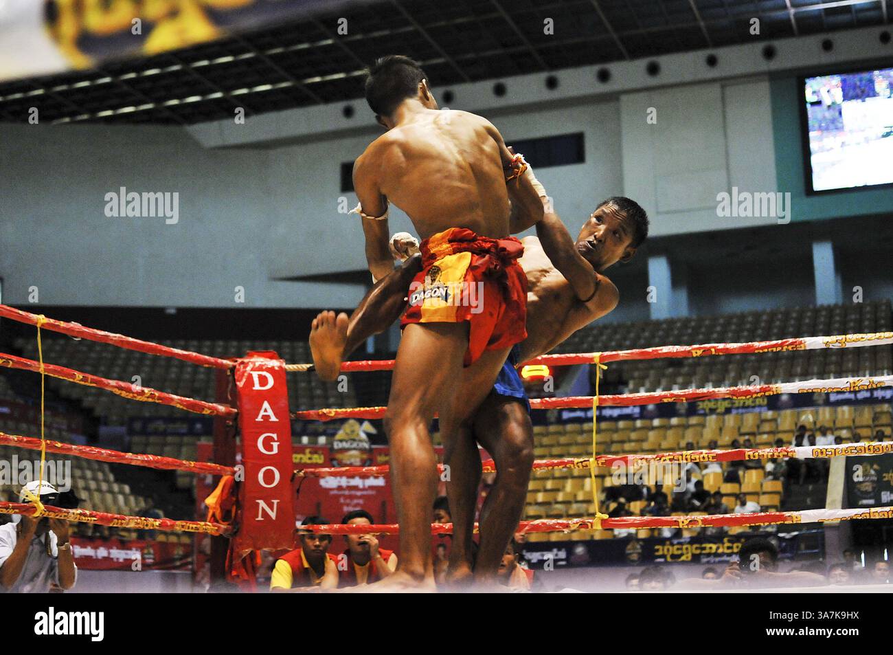 Dec. 23, 2012 - Yangon, Yangon, Myanmar - Myanmar traditional boxers ...