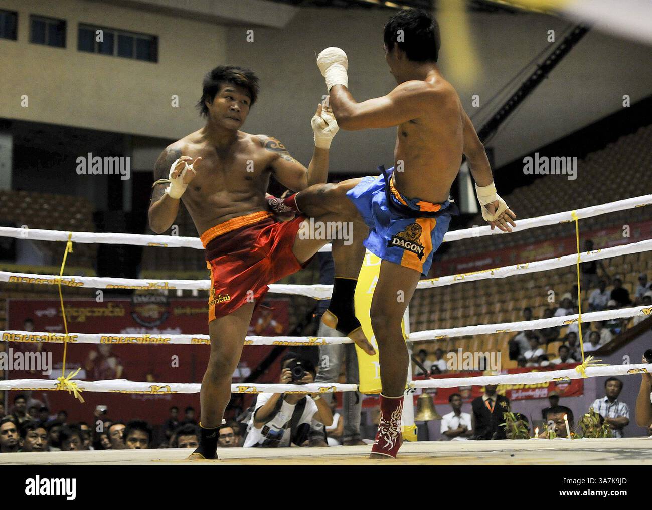 Dec. 23, 2012 - Yangon, Yangon, Myanmar - Myanmar traditional boxer(red ...