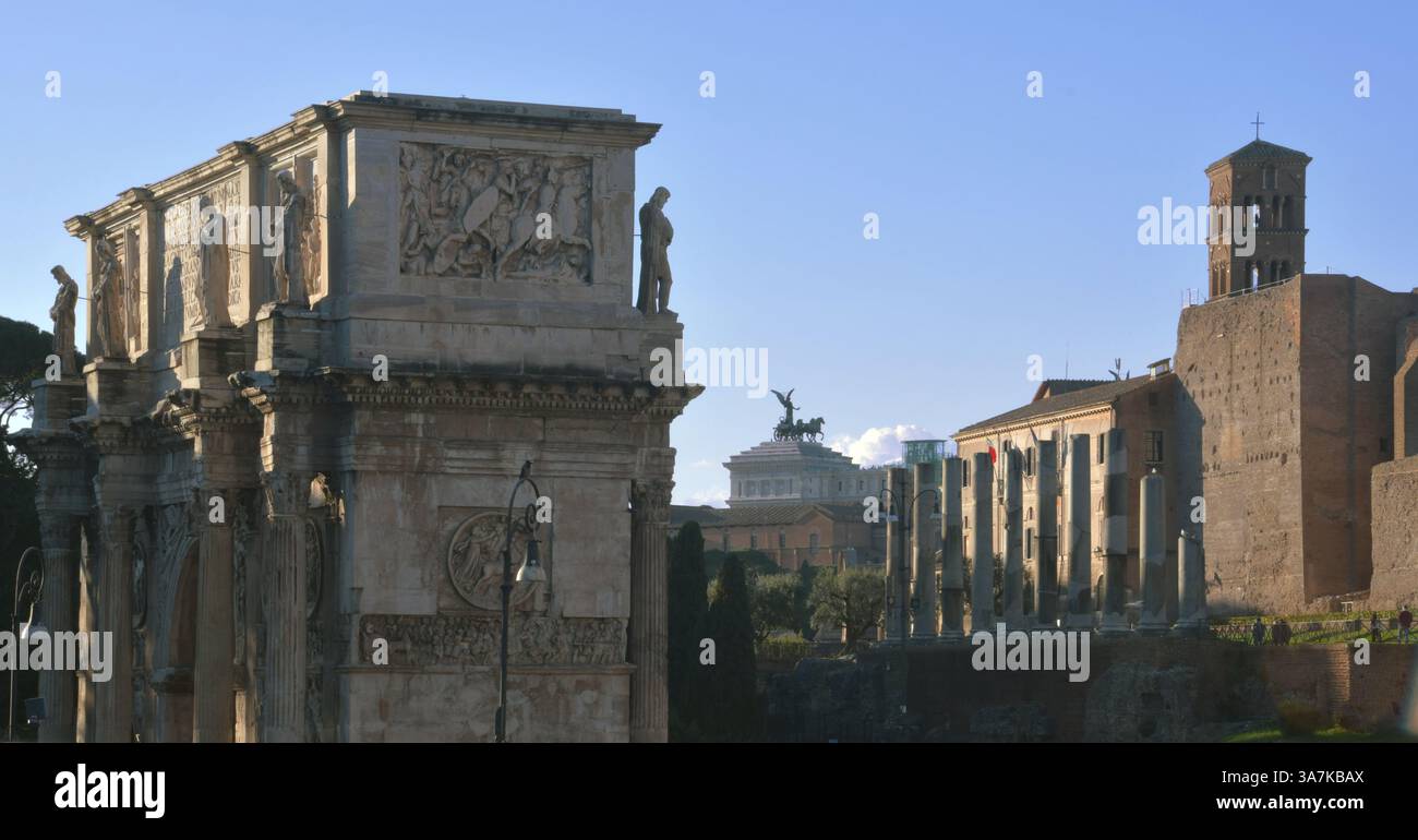 Ancient Roman structures stand majestically in the heart of Rome. The ...