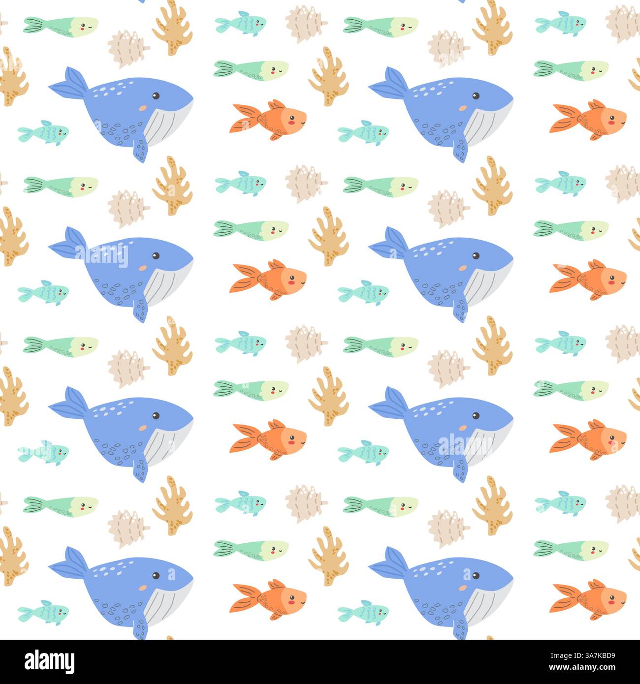 Whimsical marine life pattern with whales, fish, and coral Stock Vector ...