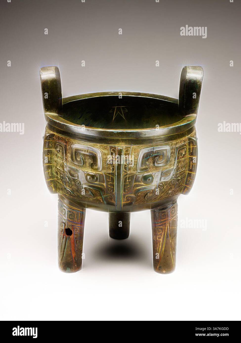 An ancient vessel featuring intricate carvings and decorative motifs ...