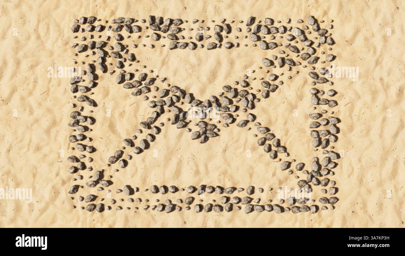 Concept conceptual stones on beach sand handmade symbol shape, golden ...