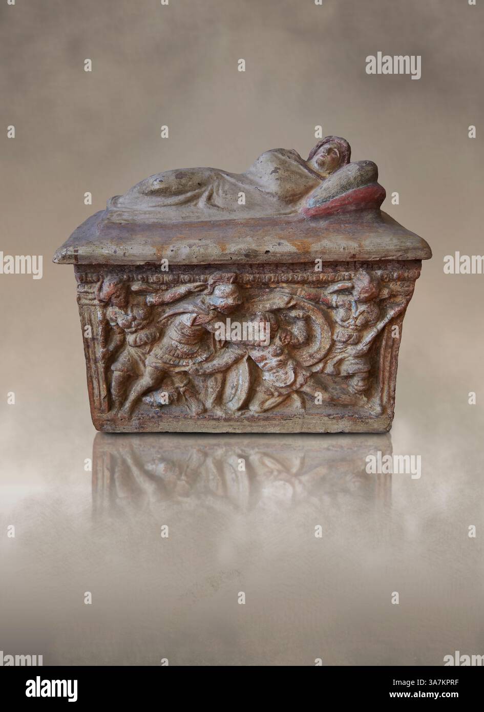 Etruscan small painted terracotta cinerary urn (cineraria) produced in ...