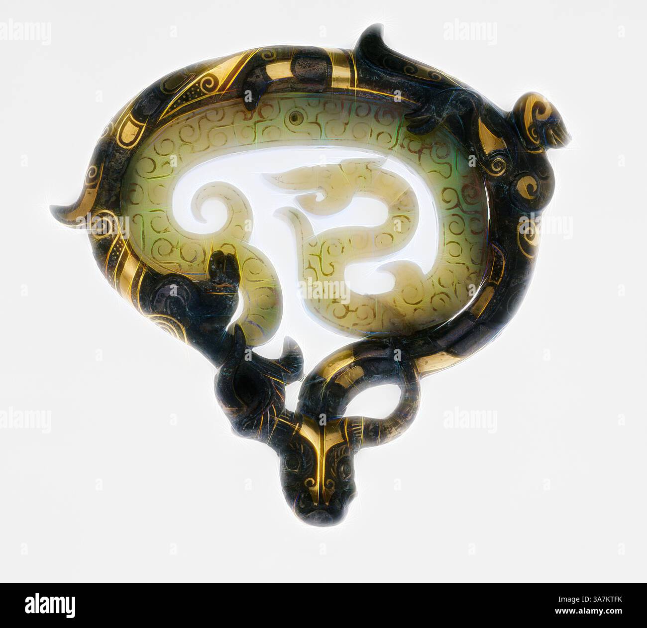 An intricately designed artifact featuring swirling patterns and ...