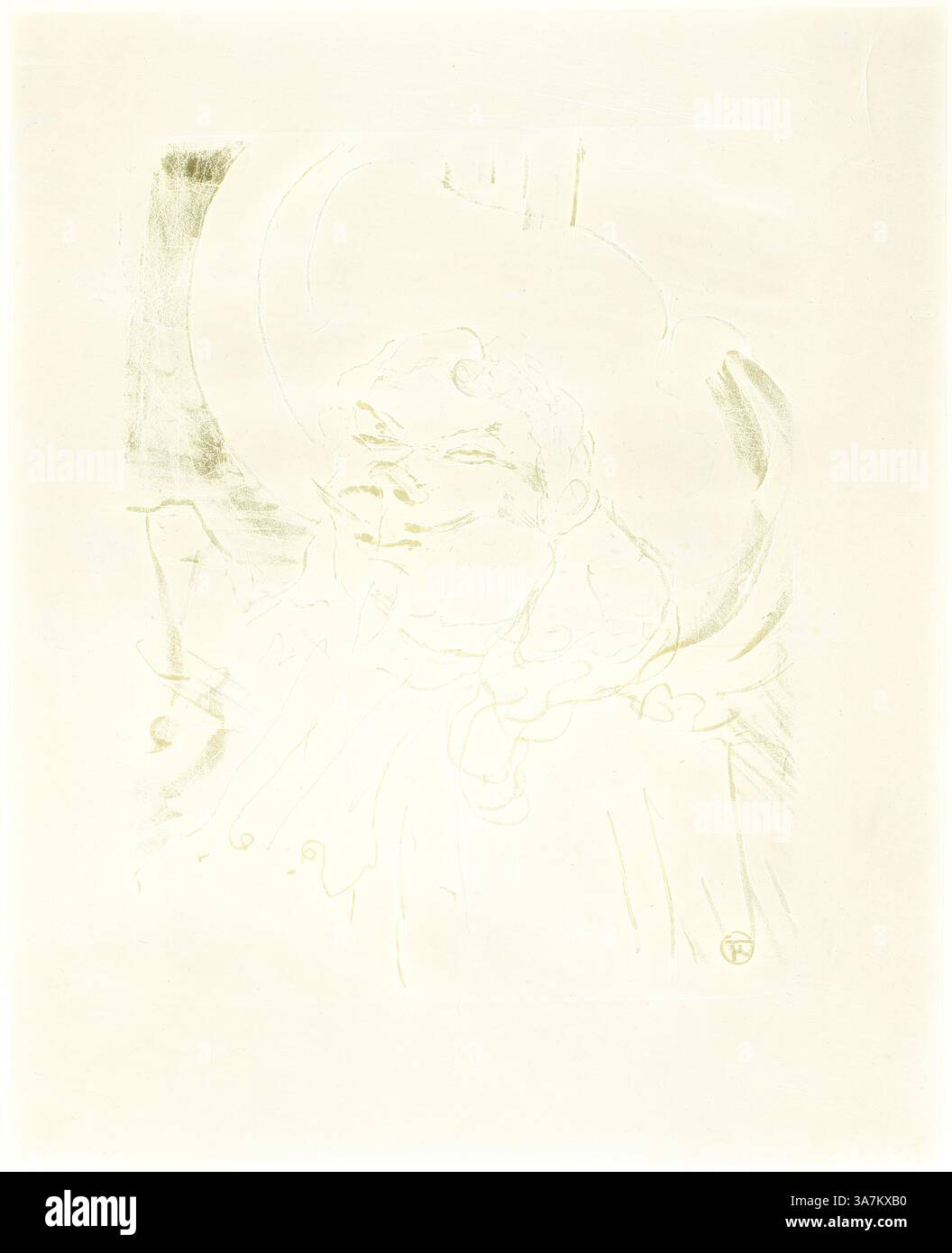 An intricate, lightly sketched figure appears to be a historical or ...