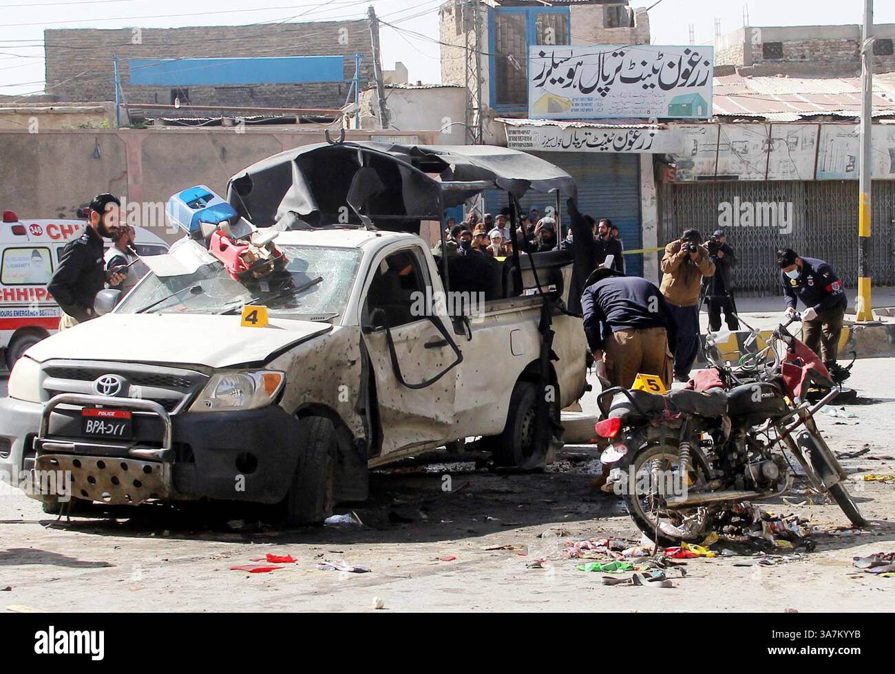 View of site while security officials are cordon off the site for ...