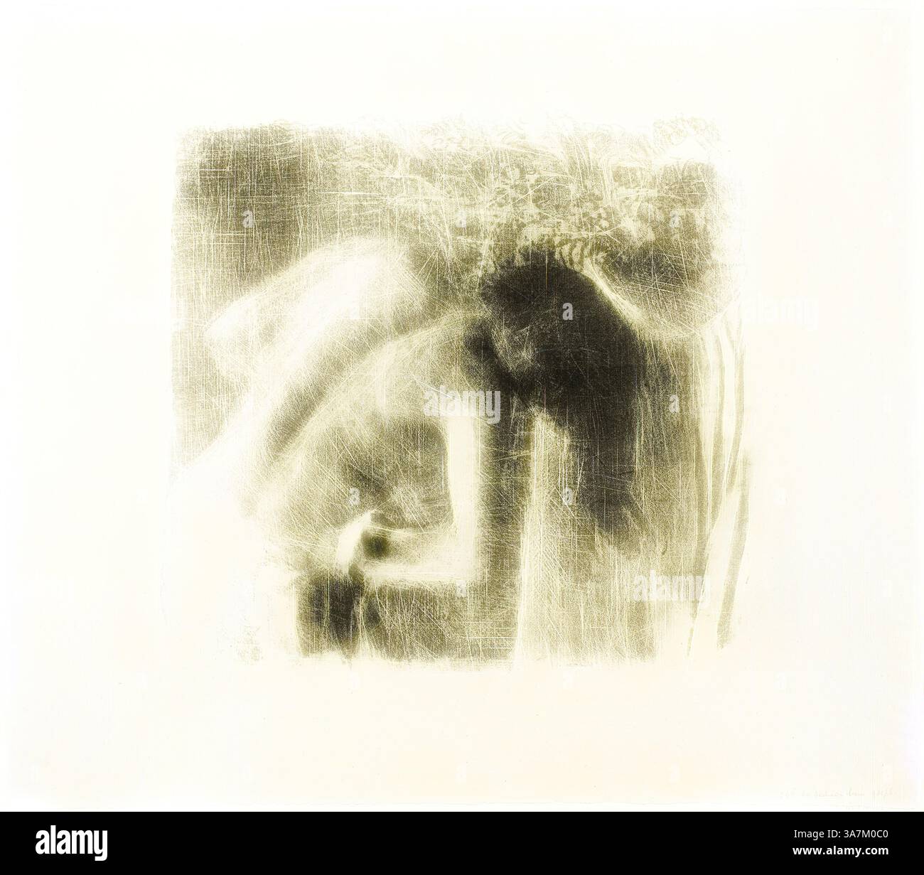 An intimate moment captured between two figures, their forms gently ...