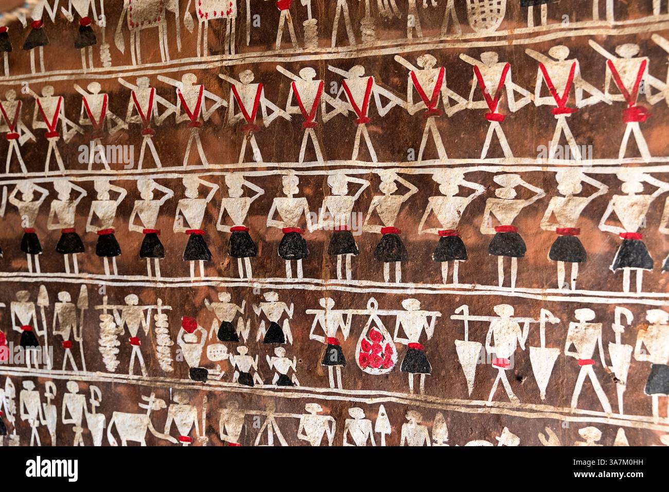 Traditional paintings, drawings on a wall of a mud house from Lanjia ...