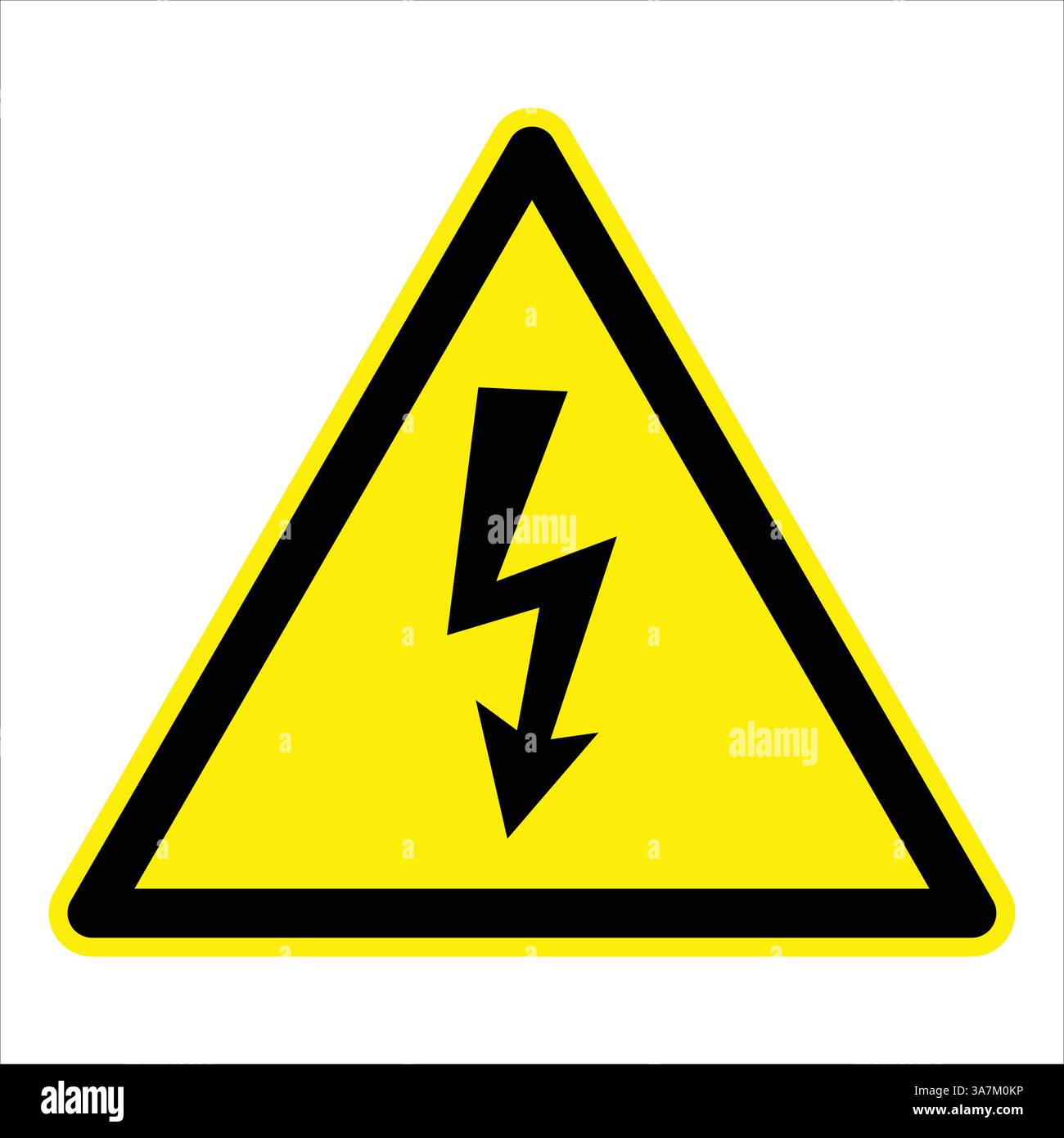 Yellow triangular high voltage warning sign signaling potential ...