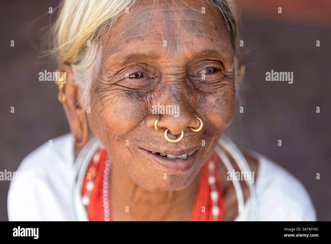 Woman from a Lanjia Saura tribe in Orissa, India, with face tattoos and ...