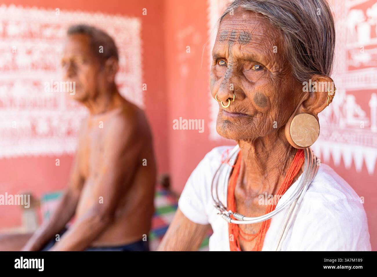 Woman from a Lanjia Saura tribe in Orissa, India, with face tattoos and ...