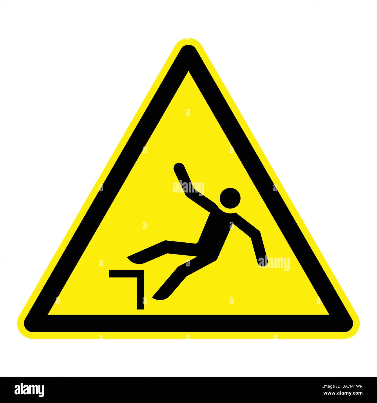 Tripping hazard warning sign, featuring a yellow triangle with a black ...