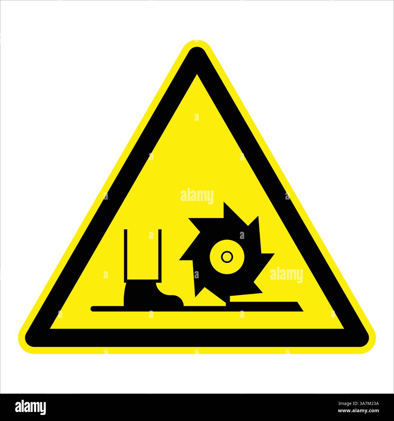 Yellow and black warning sign representing the danger of cutting foot ...