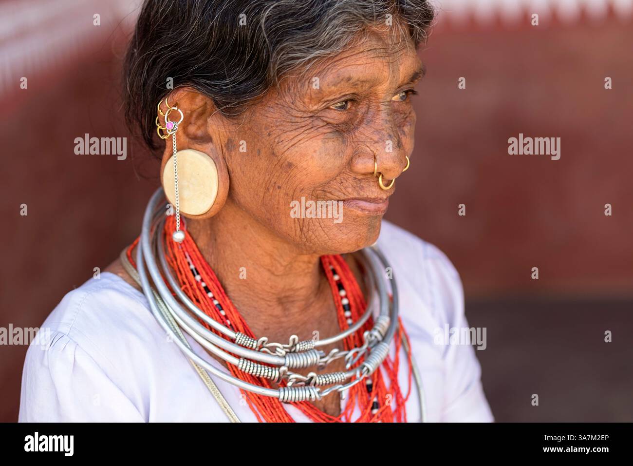 Woman from a Lanjia Saura tribe in Orissa, India, with face tattoos and ...