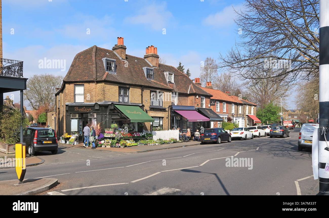 Shops and restaurants in Dulwich Village, an affluent area of southeast ...