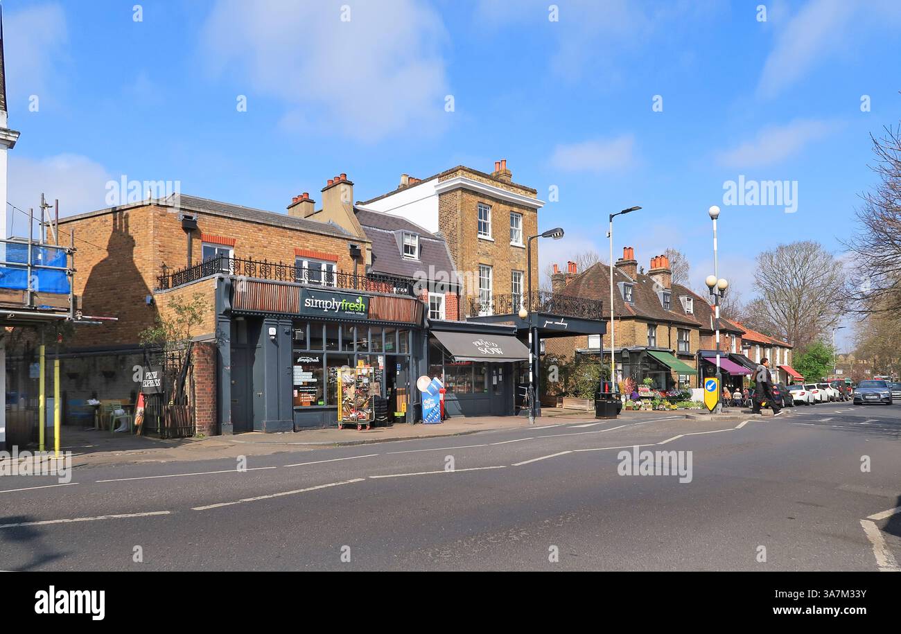 Shops and restaurants in Dulwich Village, an affluent area of southeast ...
