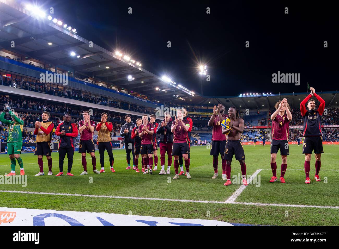 GENK, BELGIUM - MARCH 23: Matz Sels of Belgium, Zeno Debast of Belgium ...